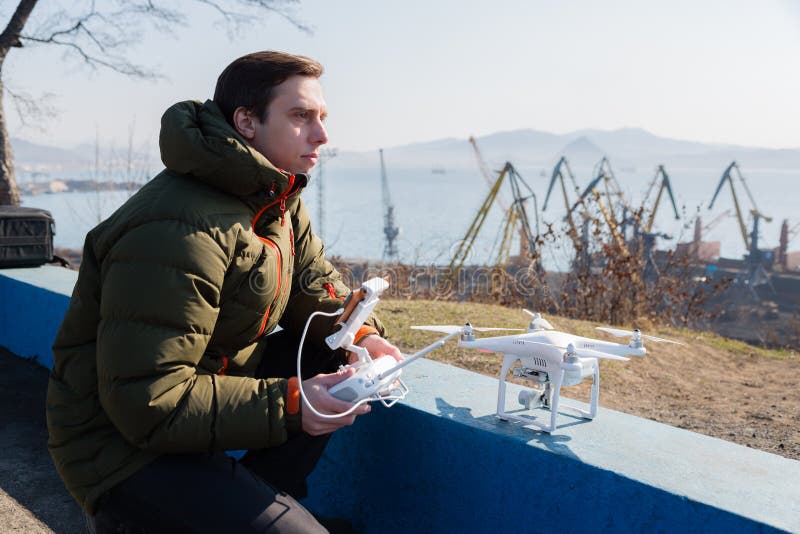 Man Prepares a Drone To a Controlled Flight Stock Image - Image of ...