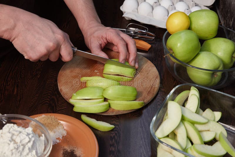 The Man Prepares in Kitchen of Apple Pie Stock Image - Image of brown ...