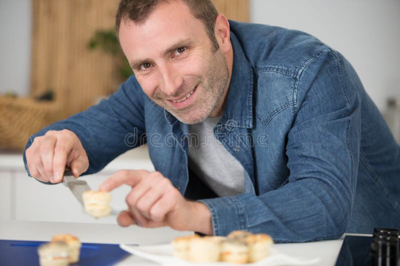 Man Preparing Canapes for Party Food Stock Image - Image of starter ...