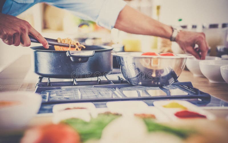 Man Preparing Delicious and Healthy Food in the Home Kitchen Stock ...