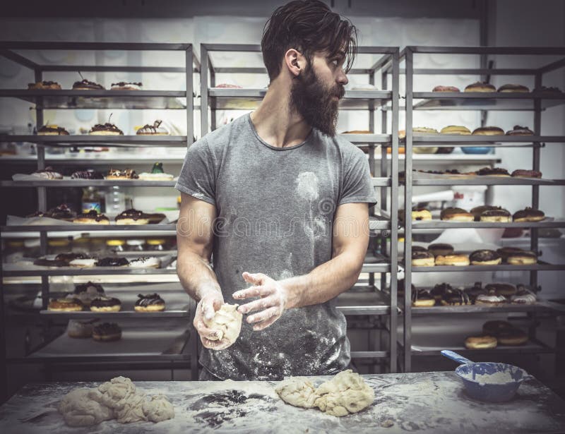 Man preparing dough stock photo. Image of beard, friendly - 113521364