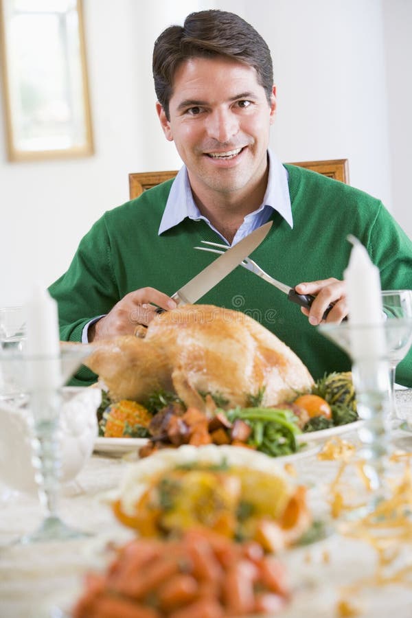 Man Preparing To Carve a Turkey Stock Image - Image of holiday, adult ...