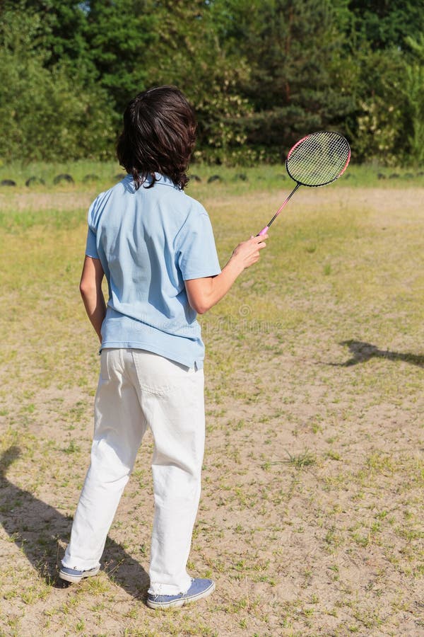 Man Preparing To Serve in Badminton Stock Photo - Image of equipment ...