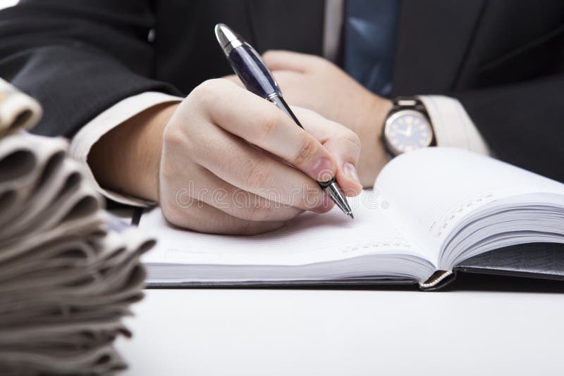 Man is Preparing for Written Work Stock Photo - Image of lists ...