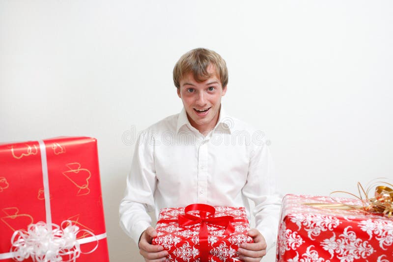 Man with present stock image. Image of gift, wrapped - 10891349