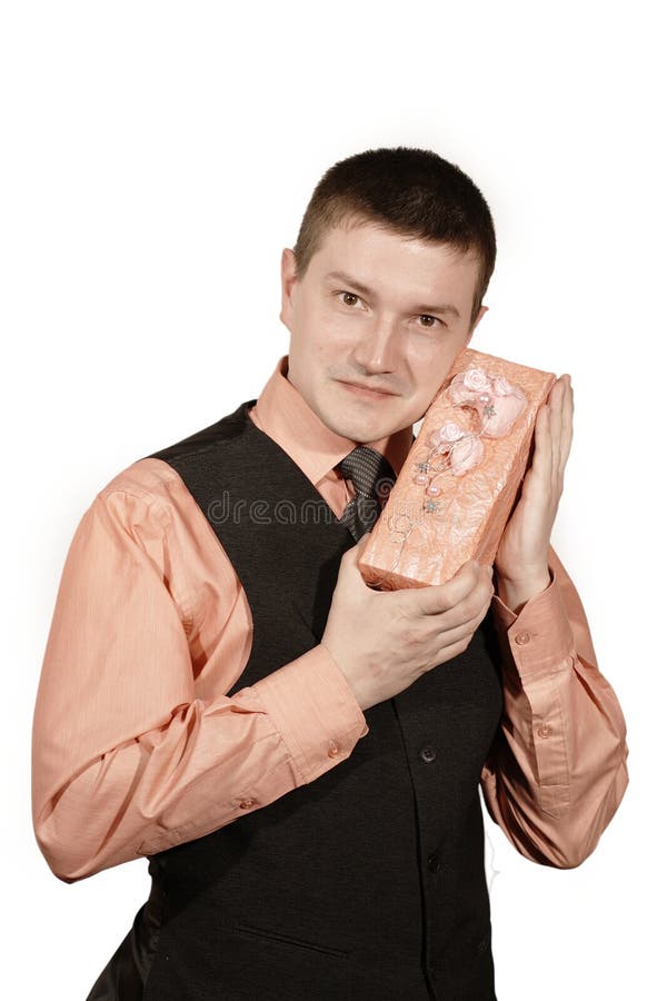 Man with present stock photo. Image of gesture, holiday - 9101116