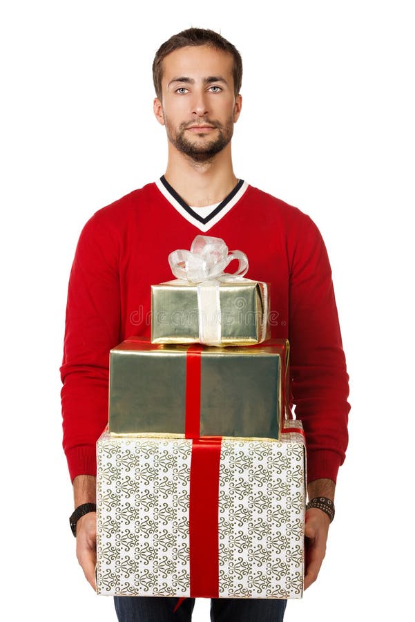 Man and present stock image. Image of december, season - 36392207