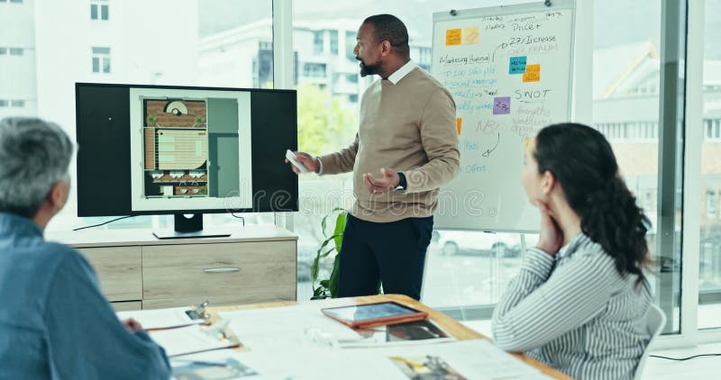 Presentation, Computer and Business People in Office Meeting for Growth ...