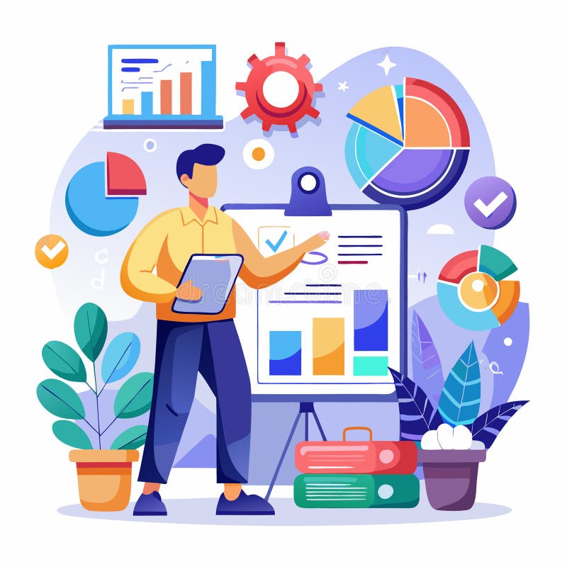Man Presenting Business Data on a Flip Chart Stock Vector ...