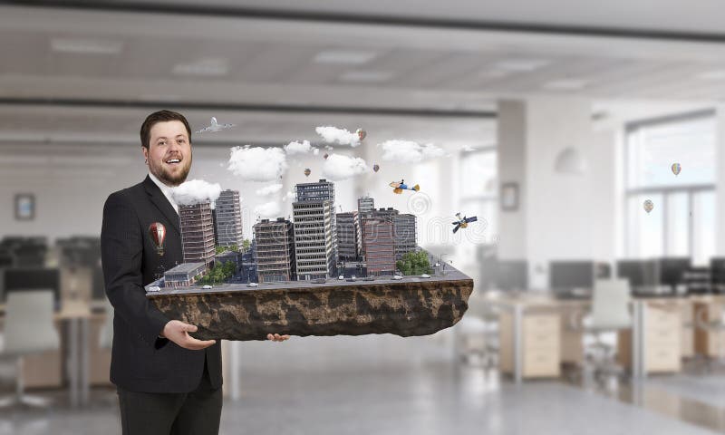 Man Presenting Construction Model. Mixed Media Stock Image - Image of ...