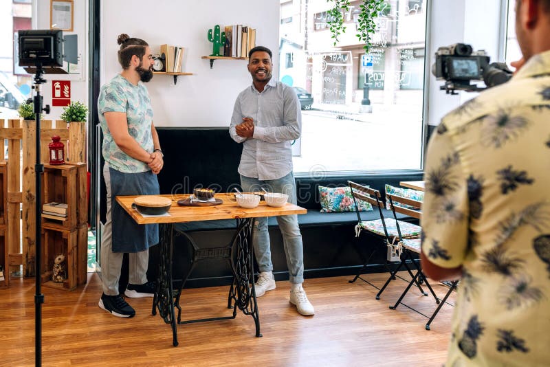Man Presenting the Cook of a Streaming Cooking Workshop Stock Image ...