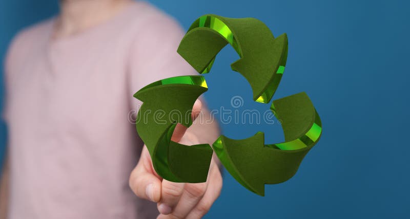 Man Presenting a 3D Rendered Green Recycle Sign Stock Photo - Image of ...