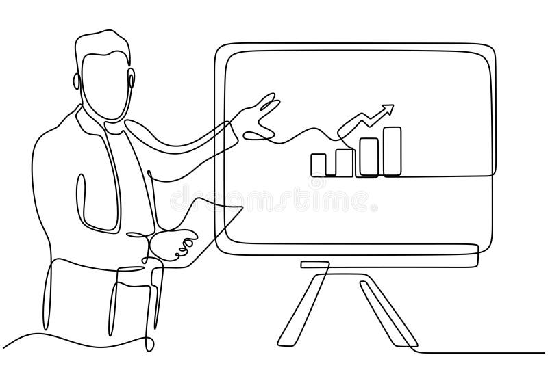 Man Presentation in Continuous Line Drawing. Business and Investment ...