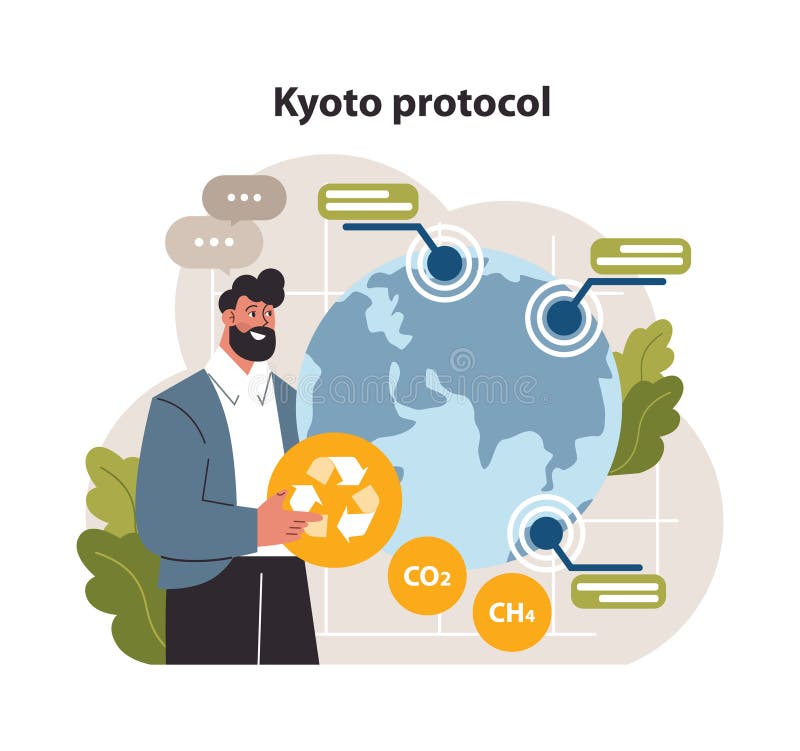 Man Presenting Kyoto Protocol Initiatives. Stock Vector - Illustration ...