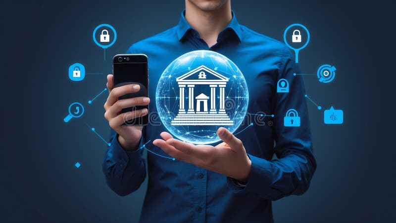 Man Presenting Mobile Banking Application with Security and Financial ...