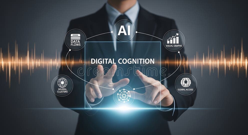 AI Digital Cognition Interface with Data Flows and Visual Graphs, Modern Technology Stock ...