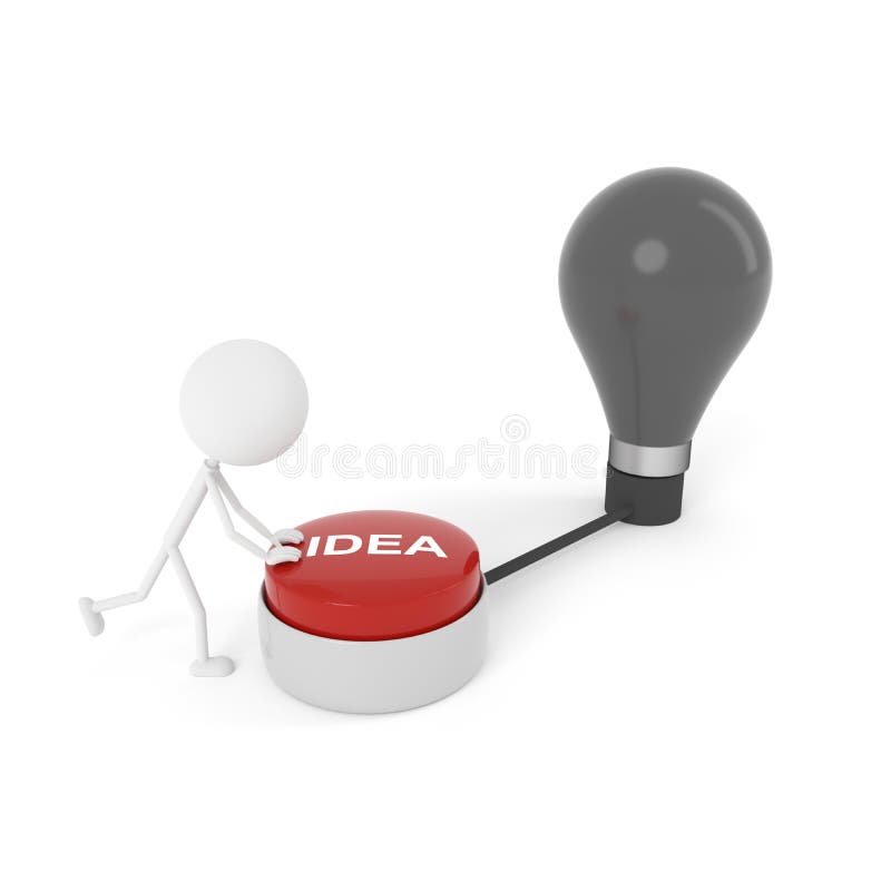 The Man Press the Idea Button. 3D Rendering Stock Illustration ...