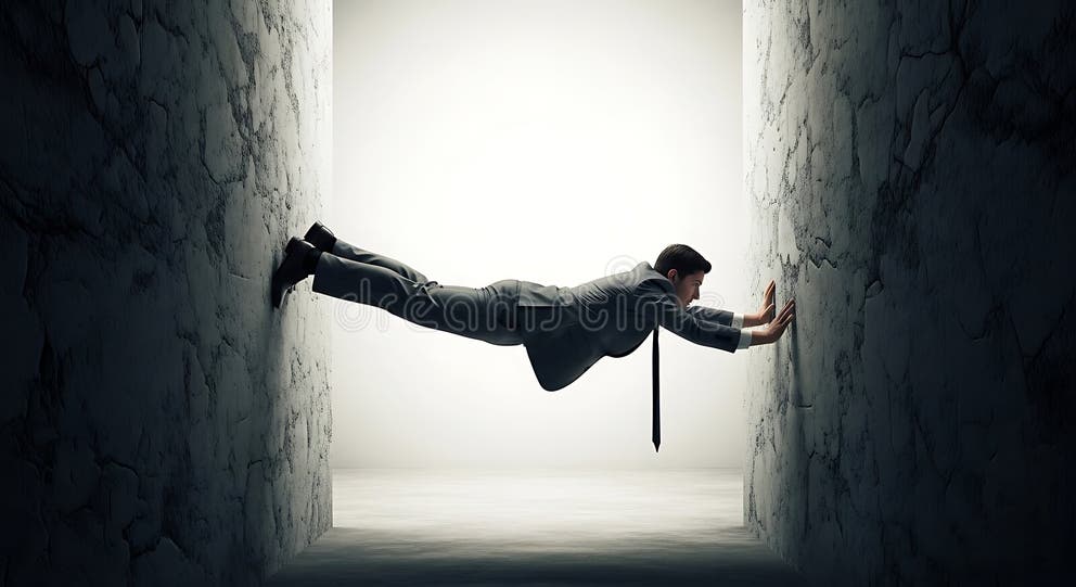 Man Squeezed between Two Walls, Symbolizing Pressure and Struggle Stock ...