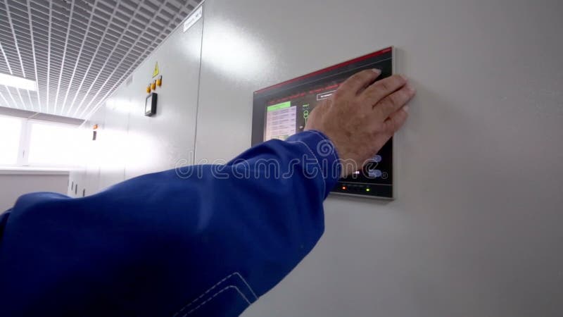 Man Presses Button on Color Screen Control of Stock Video - Video of ...