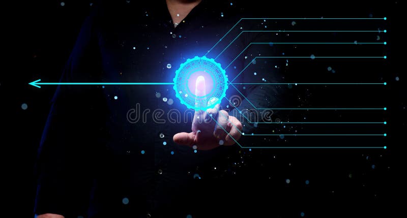 A Man Presses a Button Where Many Lines are Connected into One. the ...