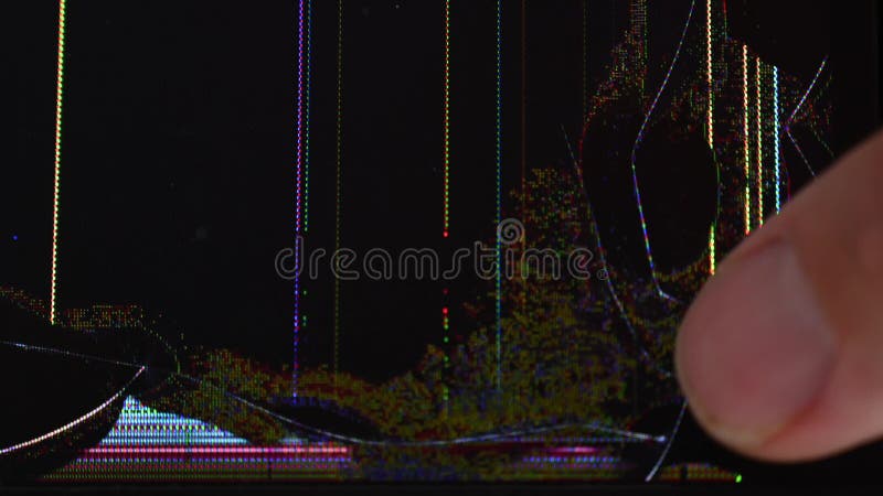 A Man Presses His Finger on a Broken TV or Computer Screen. Stock Video ...