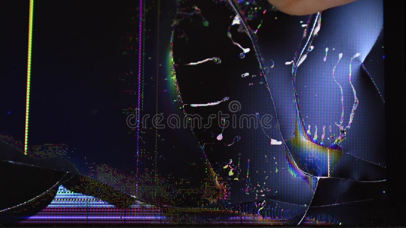 A Man Presses His Finger on a Broken TV or Computer Screen. Stock Video ...