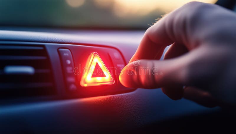 Man Presses the Red Triangle Car Hazard Warning Button after Hitting ...