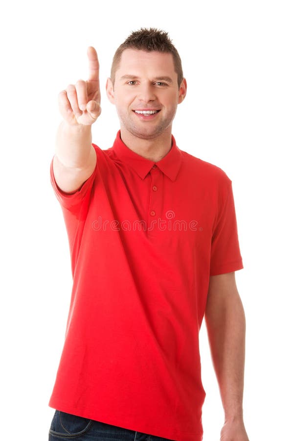 Man Pressing an Abstract Touchscreen Button Stock Image - Image of ...