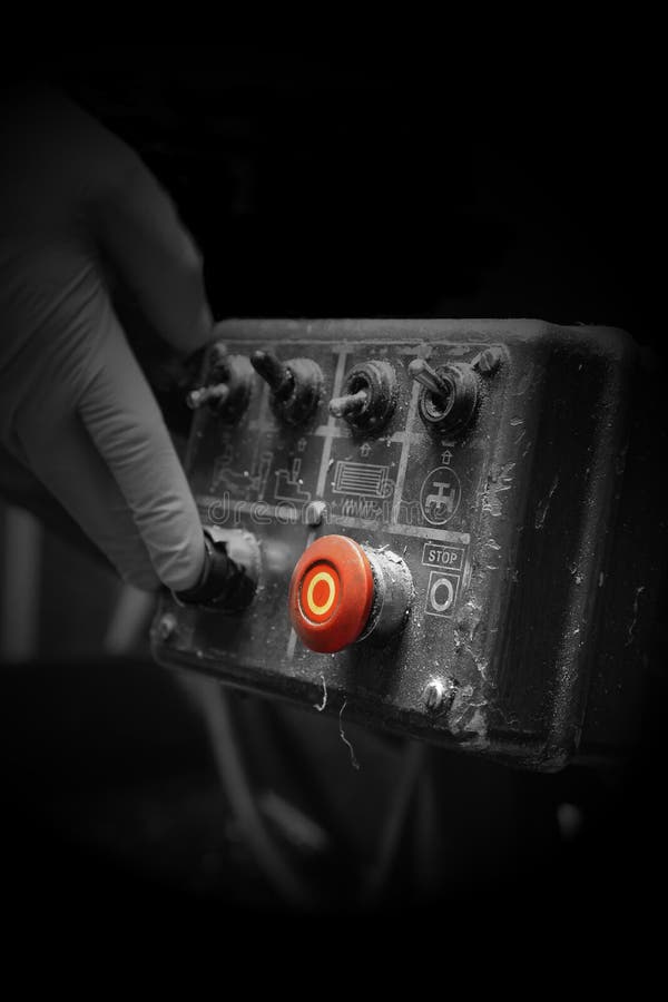 Man Pressing Button on an Industrial Machine Control Panel. with ...