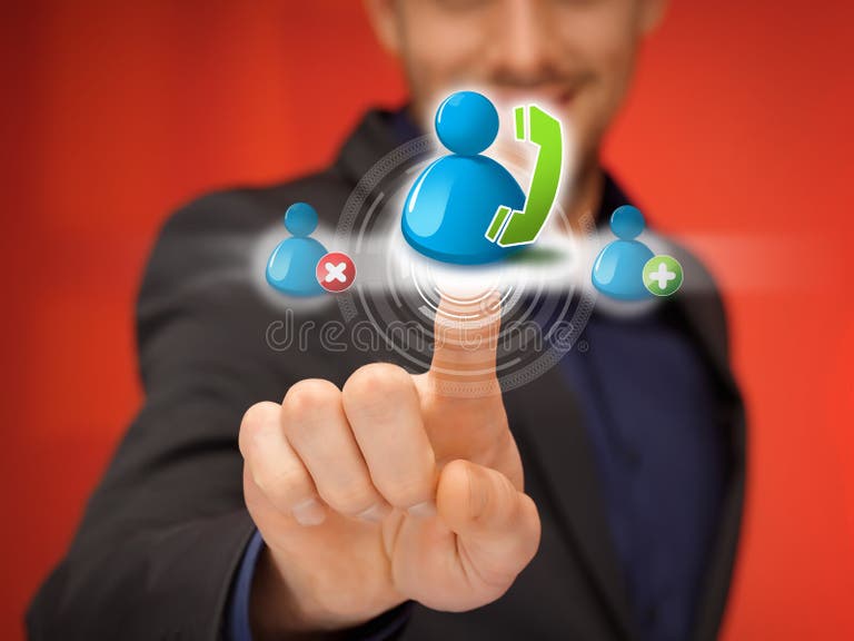 Man pressing contact icon stock image. Image of hand - 38322549