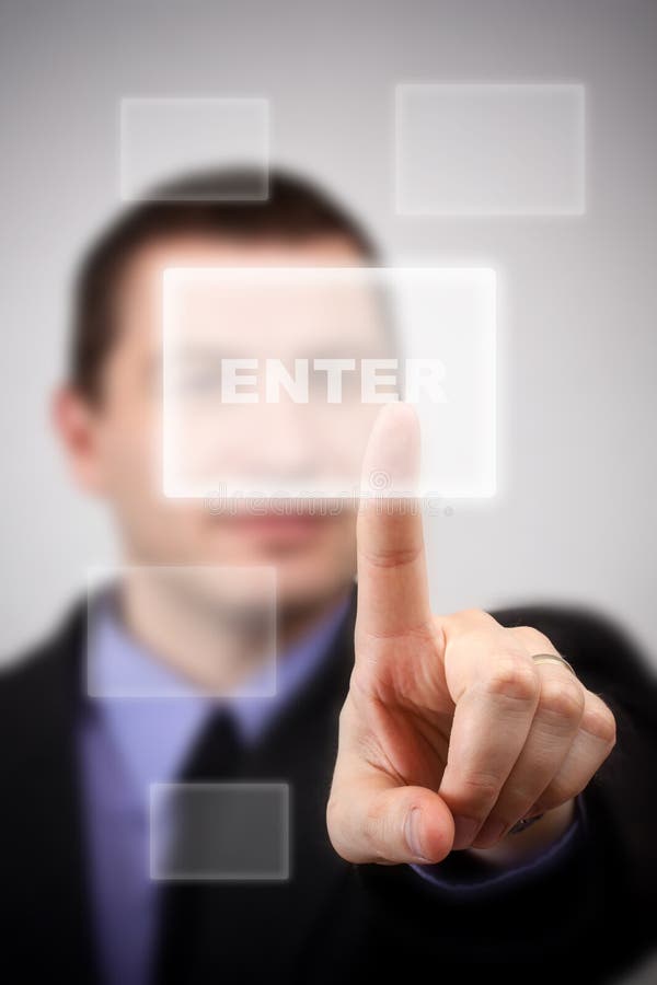 Hand pressing Enter button stock image. Image of decide - 19730281
