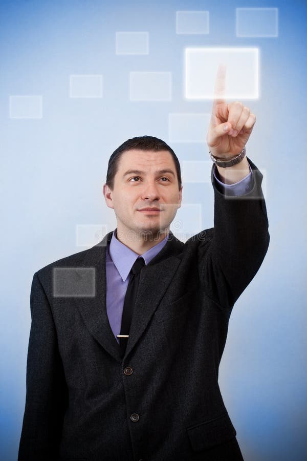 Man Pressing a Digital Button Stock Photo - Image of connection ...