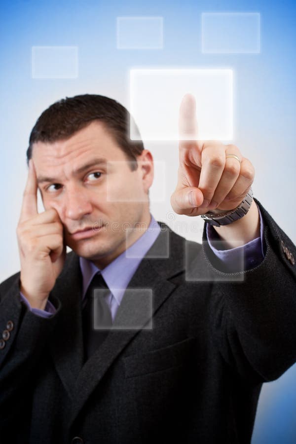 Man Pressing a Digital Button Stock Image - Image of future, press ...