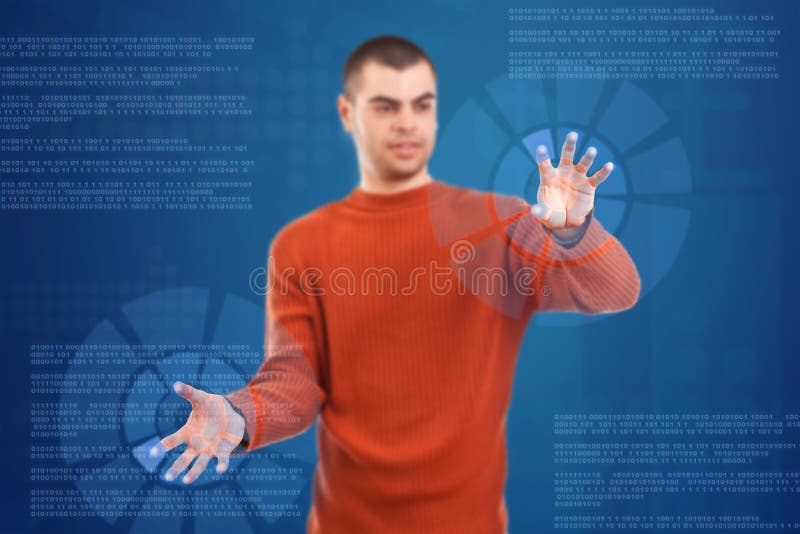 Man Pressing Digital Button Stock Image - Image of background, digital ...