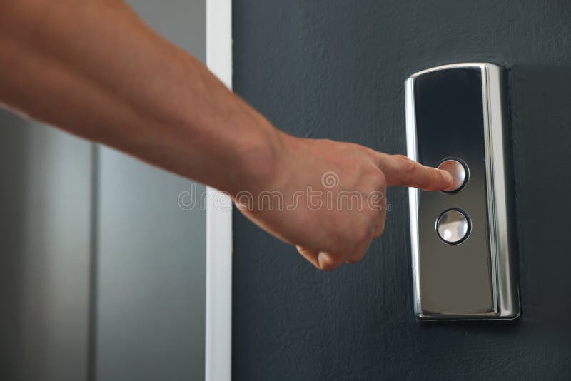 Man Pressing Elevator Call Button, Closeup View Stock Image - Image of ...