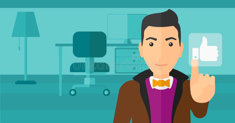 Man Pressing Like Button Vector Illustration. Stock Vector ...