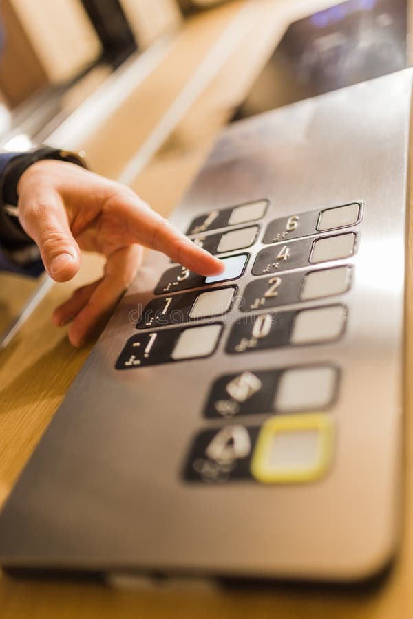 Close Up of Businessman Pressing Third Floor Control Panel Button in ...
