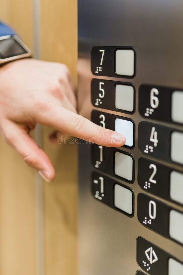 Man Pressing Modern Elevator Button with His Forefinger Stock Image ...