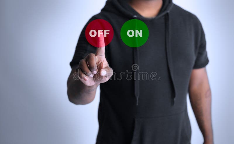 Business Man Pressing ON / OFF Button Stock Image - Image of button ...