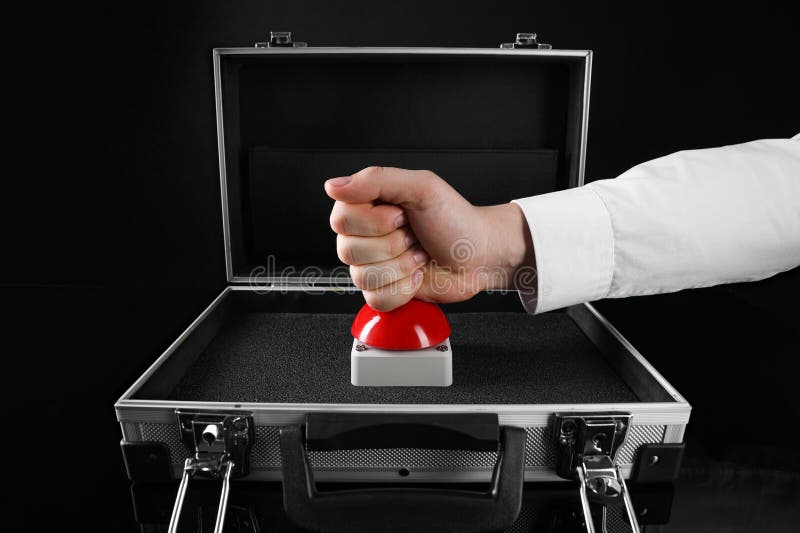Red Button of Nuclear Weapon in Suitcase on Light Gray Background ...