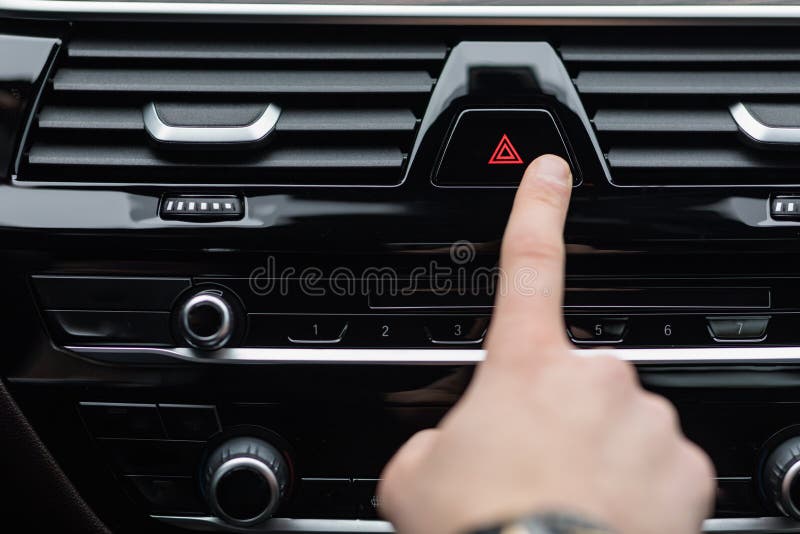 Red Triangle Hazard Light Button on Car Dashboard. Car Media Buttons ...