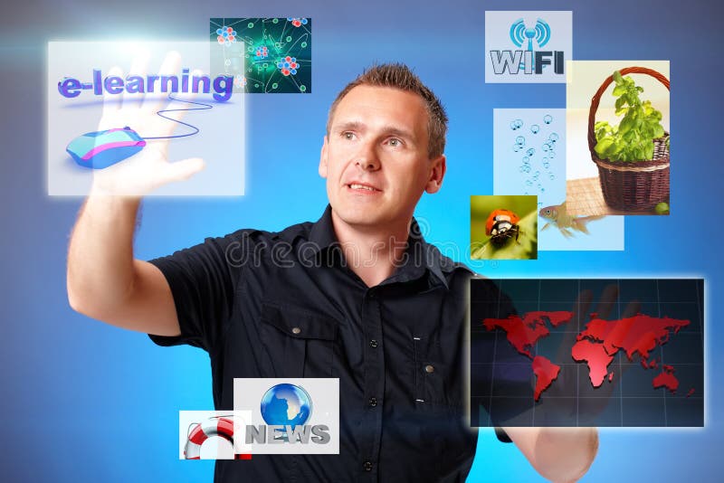 Man pressing screen stock image. Image of hand, device - 19941809