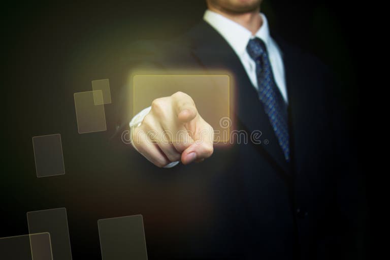Man Pressing Touch Screen Button Stock Photo - Image of finger ...