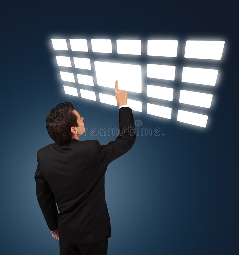 Man Pressing a Touchscreen Button Stock Photo - Image of suit, touch ...