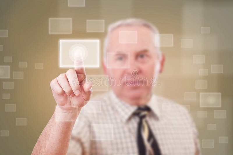 Man Pressing a Touchscreen Button Stock Image - Image of career ...
