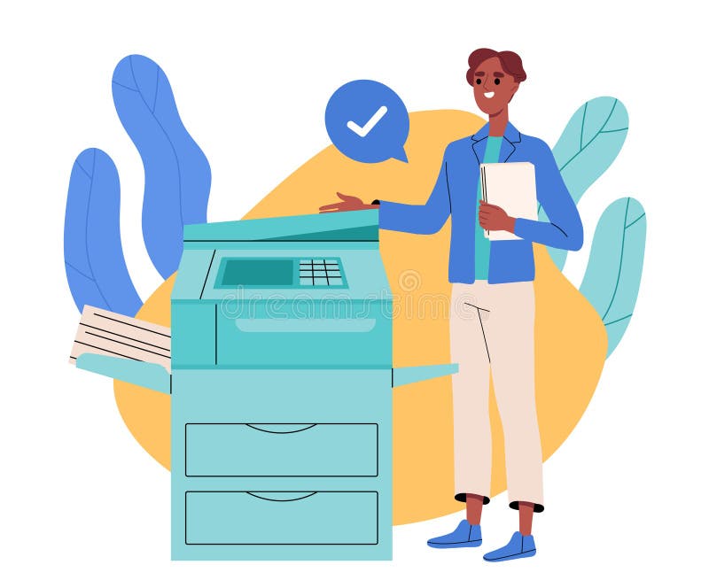 Man with printer vector stock illustration. Illustration of worker ...