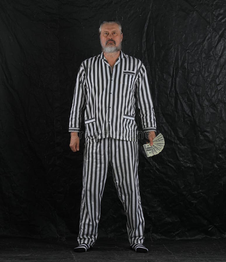 Man in Prison, Striped Clothes Stock Image - Image of offender ...