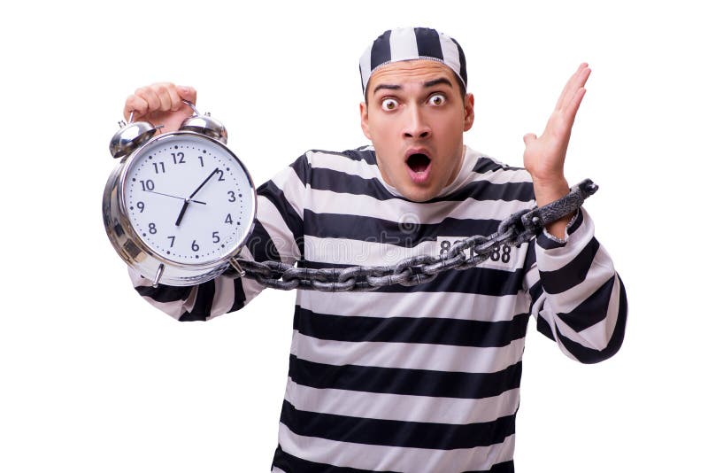 The Man Prisoner with Clock Isolated on White Stock Image - Image of ...