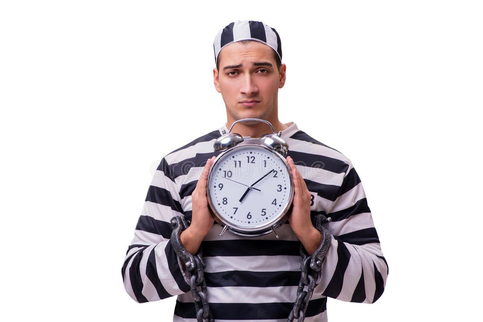 The Man Prisoner with Clock Isolated on White Stock Photo - Image of ...