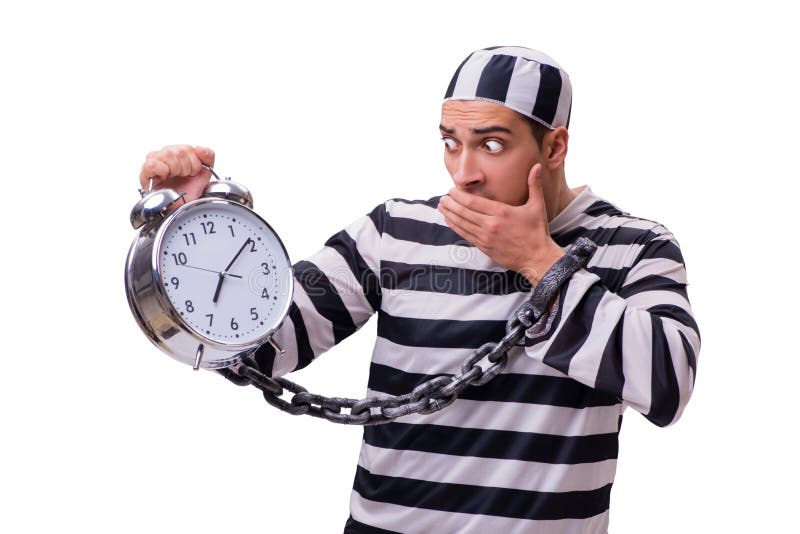 The Man Prisoner with Clock Isolated on White Stock Image - Image of ...